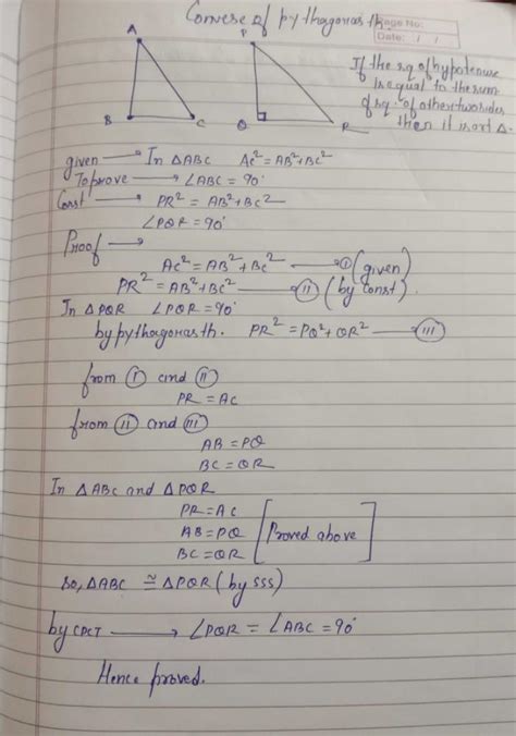 State And Prove Converse Of Pythagoras Theorem Edurev Class 10 Question