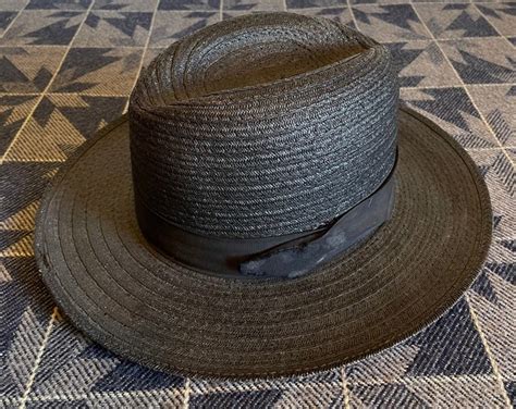 Amish Straw Hat 6 7 8 Authentic Black Straw Brim Fedora Size 55