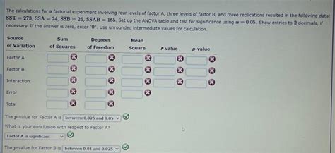 Solved The Calculations For A Factorial Experiment Involving Chegg Com