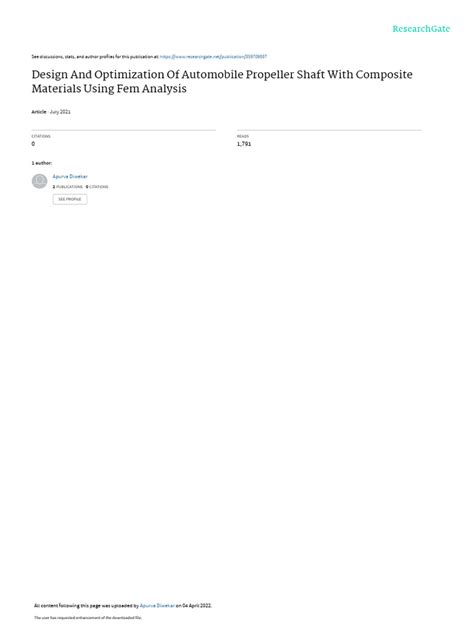 Design And Optimization Of Automobile Propeller Shaft With Composite Materials Using Fem