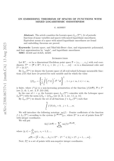 Pdf On Embedding Theorems Of Spaces Of Functions With Mixed Logarithmic Smoothness