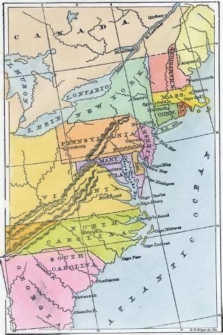Map Of The 13 Original American Colonies Giclee Print