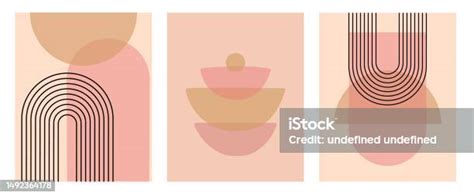 미드 센추리 모던 아트 프린트 3종 세트 뉴트럴 기하학적 벽 아트 개념에 대한 스톡 벡터 아트 및 기타 이미지 개념 곡선 구도 Istock