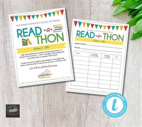 Editable Read A Thon Flyer And Pledge Form Template School Fundraiser Customizable Event Flyer