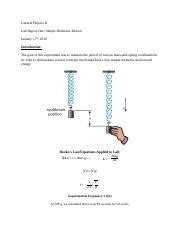 Lab Report Simple Harmonic Motion Docx General Physics II Lab Report One Simple Harmonic