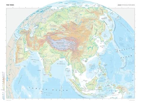Asia Physical Features Wall Map By The Times The Map Shop