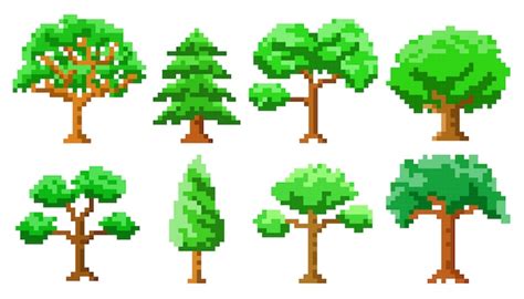 Premium Vector Pixel Art Trees Isolated Set