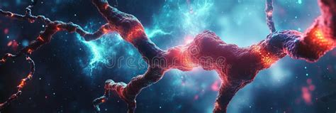 Glowing Abstract Network Or Connection Of Neural Fibers With Synapses