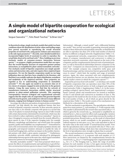 Pdf A Simple Model Of Bipartite Cooperation For Ecological And