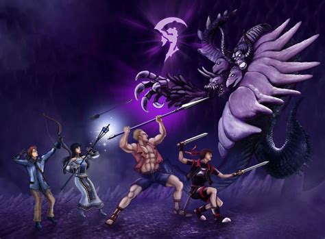 An Image Of Some People Fighting With Monsters