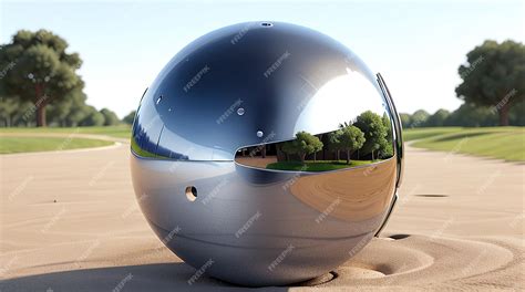 Premium Ai Image Shining Silver Metal Sphere With Center Hole On