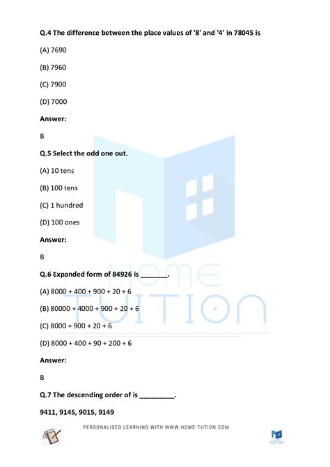 Cbse Class 4 Maths Numbers Worksheet Download Free Pdf Home Tution