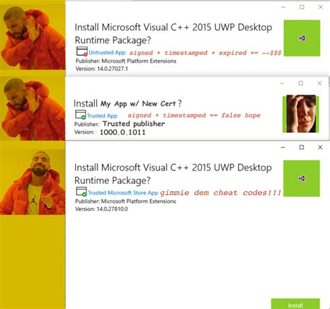 Digital Signature Why Does A Signed And Timestamped Uwp App Become Untrusted Once The