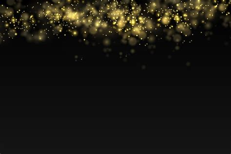 반짝이는 황금 먼지 입자 Bokeh 크리스마스 스파클 조명 효과 스파클 노란색 스파크 스타 프리미엄 벡터