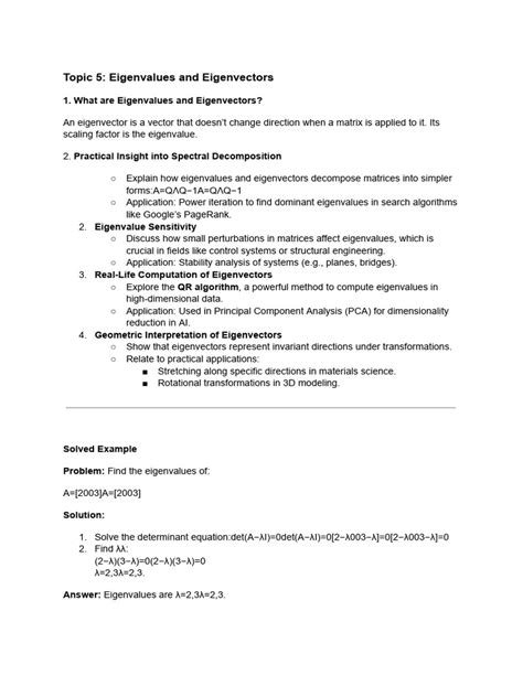 Topic 5 Eigenvalues And Eigenvectors Pdf