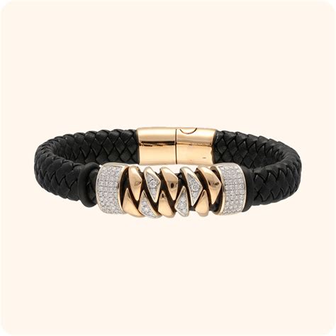 Diamond And Leather Dual Tone Bracelet Dk Jewellers