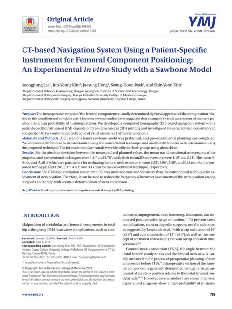 Pdf Ct Based Navigation System Using A Patient Specific Instrument For Femoral Component