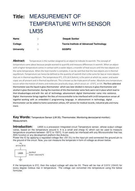 PDF Title MEASUREMENT OF TEMPERATURE WITH SENSOR LM Introduction