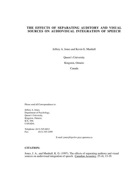 Pdf The Effects Of Separating Auditory And Visual Sources On Audiovisual Integration Of Speech
