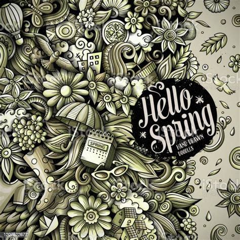 봄 손으로 그린 벡터 낙서 그림입니다 자연 프레임 디자인 3월에 대한 스톡 벡터 아트 및 기타 이미지 3월 3차원 형태 4월 Istock