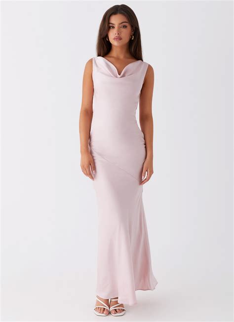 Be Mine Satin Maxi Dress Mauve Pink Peppermayo