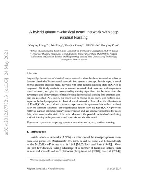 Pdf A Hybrid Quantumclassical Neural Network With Deep Residual Learning