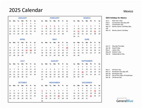 Mexico 2025 Calendar With Holidays