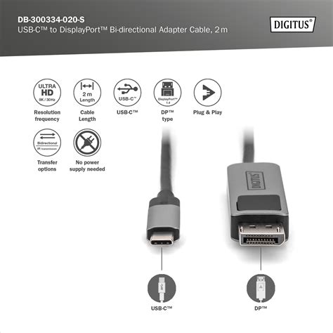 DIGITUS By ASSMANN Shop USB Type C To DisplayPort Bi Directional Adapter Cable