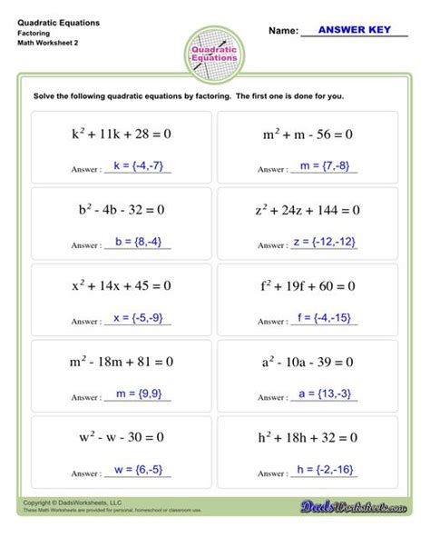 Quadratic Equation By Factoring Worksheets How To Solve Quadratic