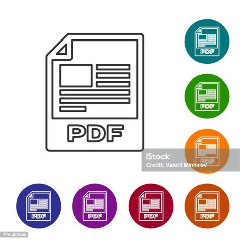灰色 Pdf 檔文檔圖示下載 Pdf 按鈕線圖示隔離在白色背景pdf 檔符號在顏色圓圈按鈕中設置圖示向量插圖向量圖形及更多互聯網圖片 Istock