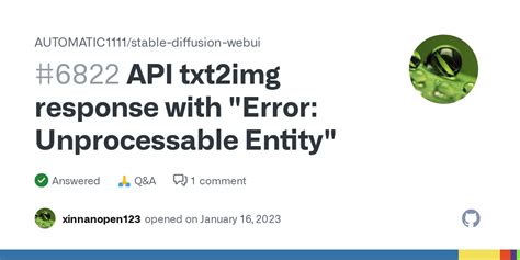 Api Txt2img Response With Error Unprocessable Entity · Automatic1111