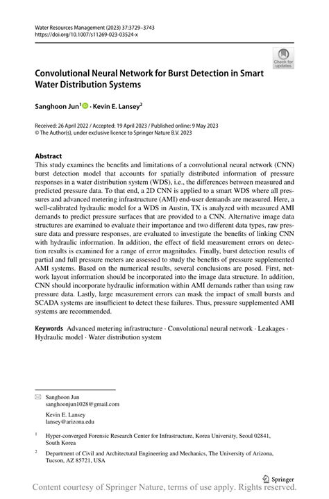 Convolutional Neural Network For Burst Detection In Smart Water Distribution Systems Request Pdf