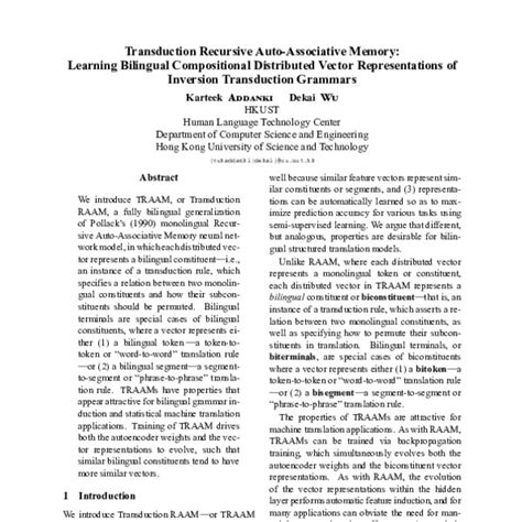 Transduction Recursive Auto Associative Memory Learning Bilingual Compositional Distributed