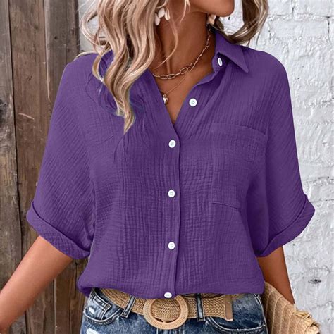 Pxiakgy Women Linen Shirts Button Down Cotton Short Sleeve Blouses V