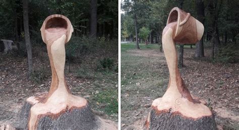 Chainsaw Artist Turns Tree Stump Into Illusion Of Bucket Pouring Water Barnorama