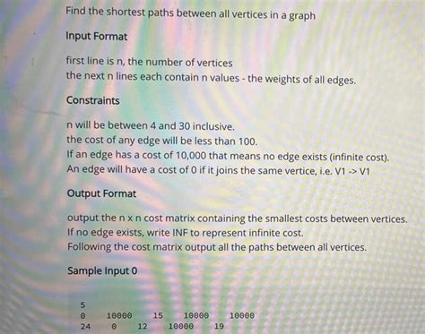 Solved Find The Shortest Paths Between All Vertices In A
