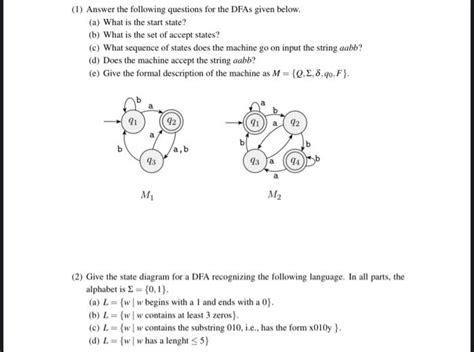 Solved 1 Answer The Following Questions For The DFAs Given Chegg Com
