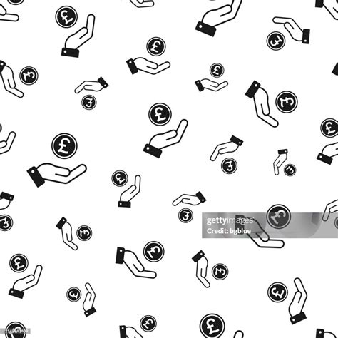 Pound Coin In Hand Seamless Pattern Icons On White Background High Res