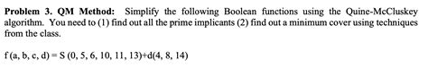 Solved Problem 3 ﻿qm Method Simplify The Following Boolean