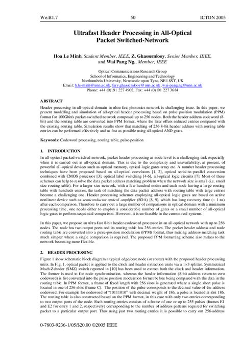pdf ultrafast header processing in all optical packet switched