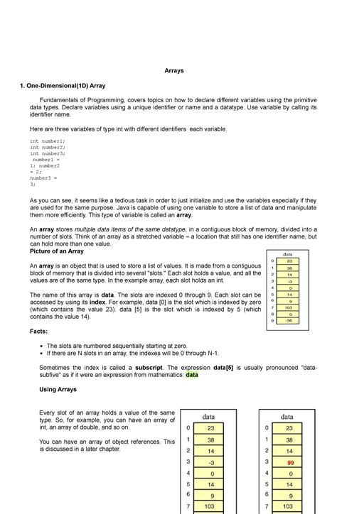 arrays arrays 1 one dimensional 1d array fundamentals of