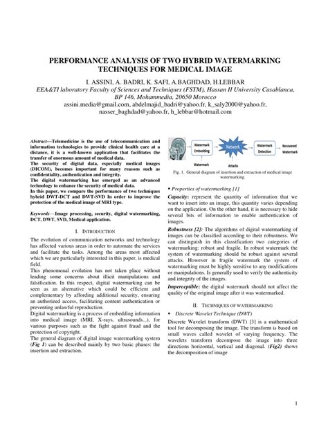 Pdf Performance Analysis Of Two Hybrid Watermarking Techniques For Medical Image