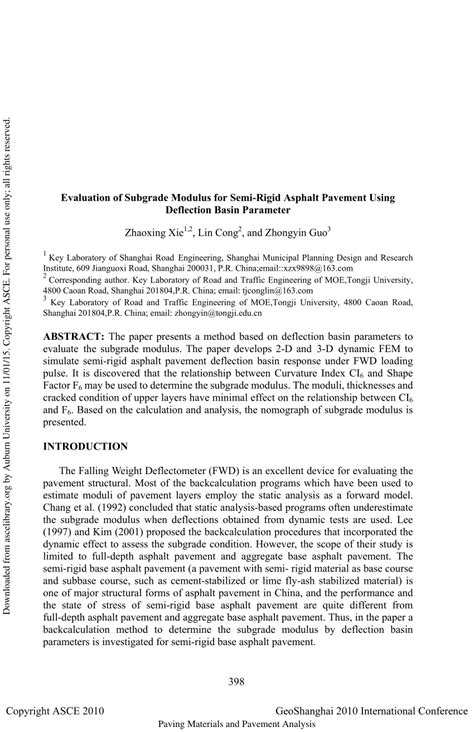 Pdf Evaluation Of Subgrade Modulus For Semi Rigid Asphalt Pavement Using Deflection Basin