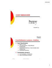 Cost Behaviour Topic Slides Pdf 5 9 2017 COST BEHAVIOR Bus2257 Ivey Cost Behavior
