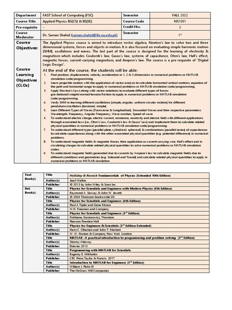 Applied Physics Course Outline Fall 2022 Ver 4 Pdf Force Waves