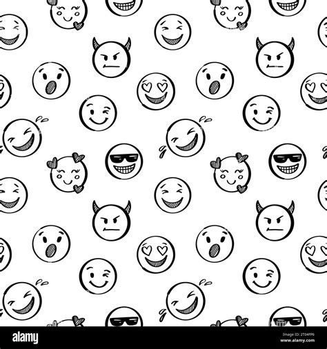 doodle emoji seamless pattern hand drawn sketch positive emoticons