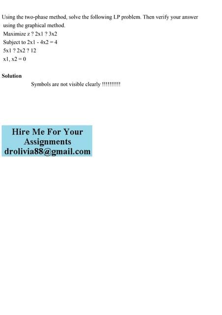 Using The Two Phase Method Solve The Following Lp Problem Then Verpdf