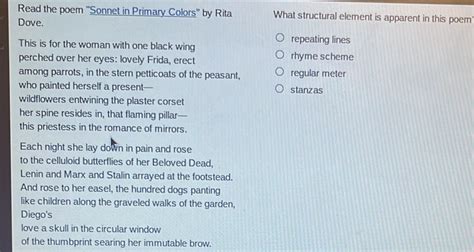 solved read the poem sonnet in primary colors by rita what