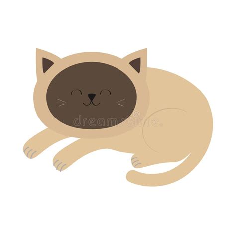 Lying Sleeping Siamese Cat In Flat Design Style Cute Cartoon Character