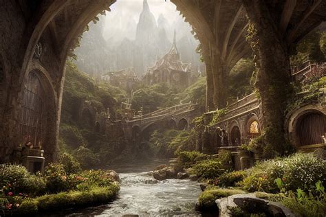 Fantasy Landscapes Elven City Digital Print Screen Saver Fantasy